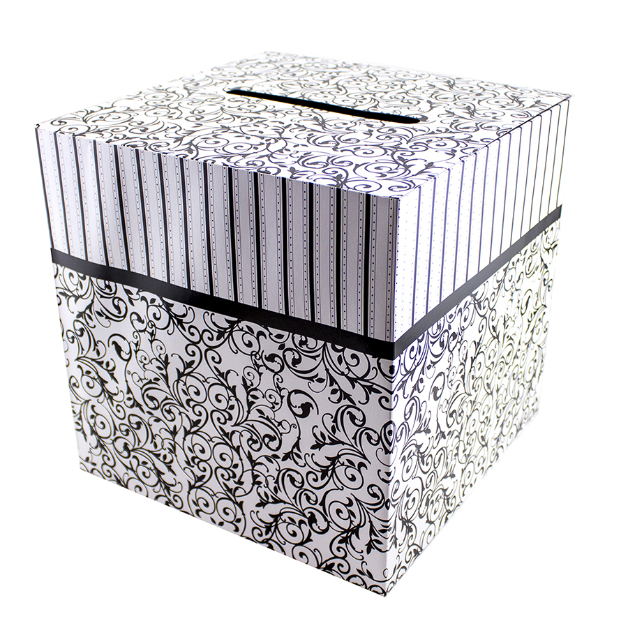 Black White Wedding Card Money Gift Box Reception Wishing Well 12 x12 